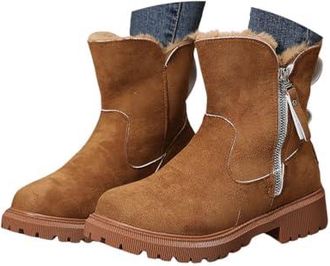 Minetom Chaussures Bottes dhiver en Cuir Femmes Courte Bottines De Neige avec Doublure Chaud Fourrure Fermeture A Marron 39 EU