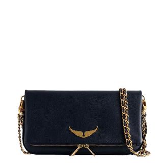 Zadig&Voltaire Femme, Sacs, Bleu, Taille: ONE Size Pochette Rock Grained avec Chaîne Détachable