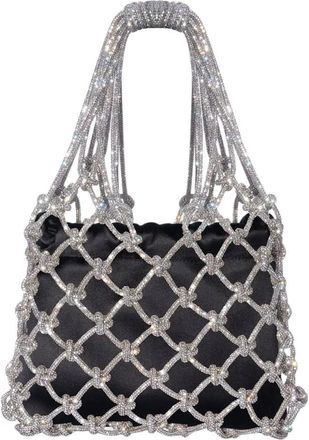 Hibourama Bags Femme, Sacs, Gris, Taille: ONE Size Pochette Clutch en Satin Tiss&eacute; de Cristaux
