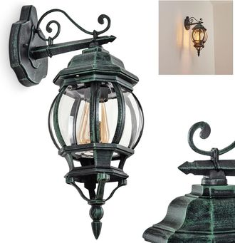 HOFSTEIN Außenwandleuchte Lentua, Wandlampe abwärts in antikem Look aus Metall/Kunststoff in Schwarz/Grün/Klar
