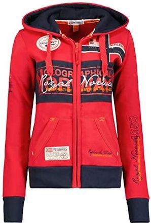 Geographical Norway Flyer Lady - Sweat Femme Zip Capuche Poches - Sweatshirt Manches Longues Chaud Hoodie Veste - Pull Femmes Saison Printemps Ete Automne Hiver (Rouge XL