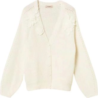 Twinset H&auml;kel-H&auml;kchen-Strickjacke - - Knitwear - Damen - Wei&szlig; - XS