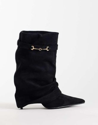Simmi London Simmi London bottes &agrave; talons repli&eacute;es et fronc&eacute;es avec d&eacute;tail mors en su&eacute;dine noire