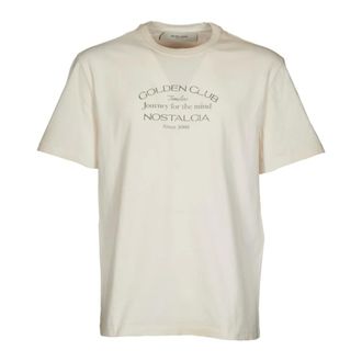 Golden Goose Homme, Tops, Beige, Taille: XS T-shirt Col Rond &agrave; Imprim&eacute; Contrast&eacute;