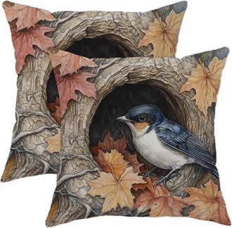 Generic Herbstschwalbenvogel Sofakissen Dekorative Kissenh&uuml;llen Quadratische Dekokissenbezug F&uuml;r Bett Sofa Heimdekoration 45X45Cm 2Er Set
