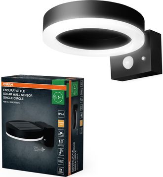 Osram ENDURA Style Solar Wandleuchte, Schwarz, Edelstahl, IP44, Bewegungs- und Tageslichtsensor, solarbetrieben, ideal für Außenbereiche