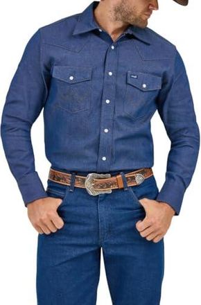 Wrangler Chemise de Travail Western à Manches Longues pour Homme avec Bouton Finition délavée, Opaque, Indigo, L