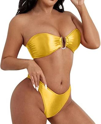 Generic Maillot De Bain Short Femme- Ensemble Bikini Bandeau Push-Up Br&eacute;Silien pour Maillot De Bain De Plage Bikini Sexy