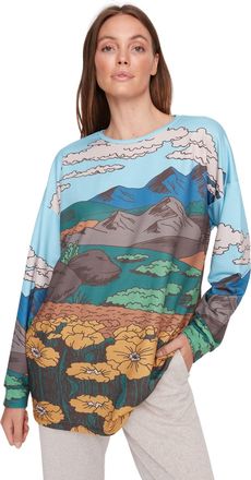 Trendyol Damen mit Rundhalsausschnitt, Landschaftsdruck Sweatshirt, Merhfarbig, S EU