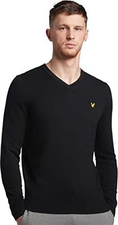 Lyle & Scott Hommes Pull Col en V en Coton Mérinos Noir De Jais M