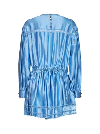 Paco Rabanne Lace-Trimmed Viscose Satin Mini Dress - Blue