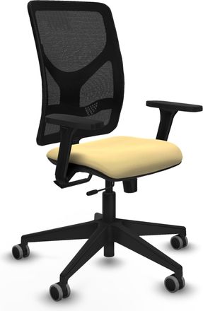 Piqueras y Crespo Stuhl mit leisen Rollen, 3D-Arme, h&ouml;henverstellbare Lendenwirbelst&uuml;tze, ausgestattet mit Syncro/Traslack und Schneideschaum, Schwarz/Cremefarben