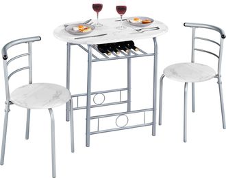 Yaheetech 3-teilig Balkonmöbel, Gartenmöbel, Balkonset aus Holz, Gartenset mit 1 Tisch und 2 Stühlen, Balkontisch, 80 x 53 x 73,5 cm Weiß