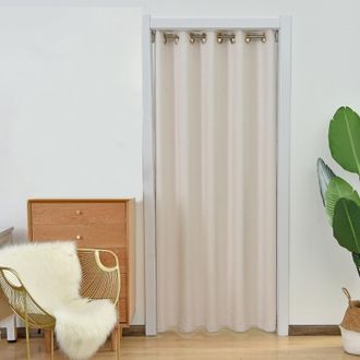 ICEGREY Türvorhang Blickdicht mit Ösen Winter Wärmehaltung Thermo Vorhänge Kälteschutz Vorhang Wärmeisolierend Tür Lärmschutz Raumtrenner, Beige Weiß