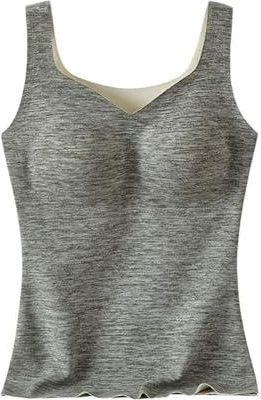 Generic Gilet thermique sans manches pour femme, haut thermique sans manches pour femme, soutien-gorge intégré, sans couture, chaud pour lhiver, débardeur bas
