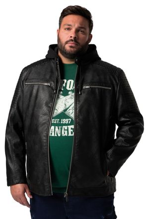 Men Plus Herren große Größen Übergrößen Menswear L-8XL Men+ Bikerjacke, Lederoptik, Jersey-Kapuze, bis 8 XL schwarz 8XL 836793100-8XL