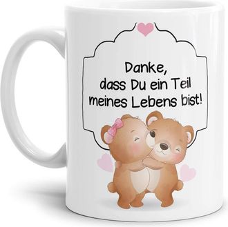 Tassendruck Bärchen-Tasse mit Spruch - Danke, DASS Du Teil meines Lebens bist - Kaffeetasse/Liebe/Partner/Geschenk-Idee - Weiß