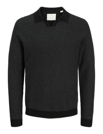 Jack & Jones Jprcceaston Knit Split Neck Sn, Gris fonc&eacute; m&eacute;lang&eacute;, M