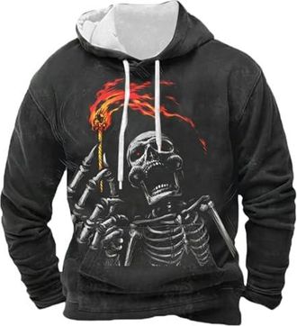 Generico Sweat &agrave; capuche pour homme avec cr&acirc;ne imprim&eacute; en 3D graphique gothique Os Punk Hip Hop Sweat-shirt r&eacute;tro Top Streetwear de Ball Masqu&eacute; F&ecirc;te Veste pour