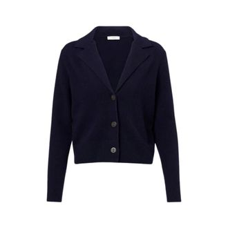 Vince Femme, Pulls, Bleu, Taille: 42 FR Cardigan à Revers Boutonné
