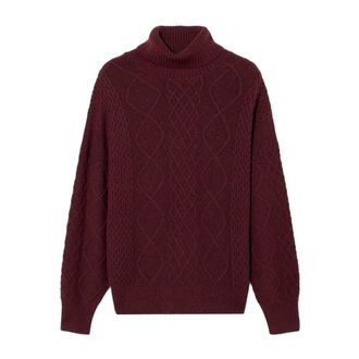 Oltre Femme, Pulls, Rouge, Taille: 42/44 FR Pull col roul&eacute; en laine m&eacute;lang&eacute;e &agrave; motif losanges