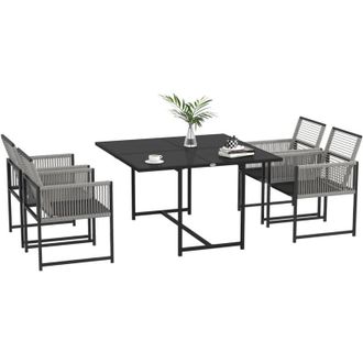 OUTSUNNY Sitzgruppe 5 tlg. Essgruppe f&uuml;r 4 Personen Esstisch mit 4 St&uuml;hlen Esszimmergruppe mit Klappst&uuml;hle K&uuml;chentisch-Set mit Stahlgestell Balkonm&ouml;bel