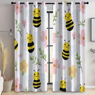 Generic Vorhang Blickdicht mit Ösen, Cartoon-Biene Muster 3D Ösenschal Leichte und weiche Verdunklungsvorhänge für Wohnzimmer Kinderzimmer Schlafzimmer H140 x