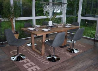 Mendler 6er-Set Esszimmerstuhl HWC-A60, Stuhl Drehstuhl, Chrom - Textil hellgrau