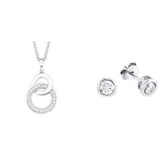 s.Oliver Kette mit Anh&auml;nger 925 Sterling Silber Damen Halsschmuck & Ohrstecker 925 Sterling Silber Damen Ohrschmuck, mit Zirkonia synth., 0,6 cm, Silber, Kommt