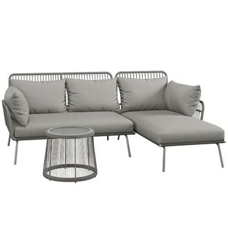 OUTSUNNY Salon de Jardin extérieur dangle moduable 4 Places en résine tressée canapé de Jardin extérieur avec Table Basse Coussins Grand Confort Inclus Gris