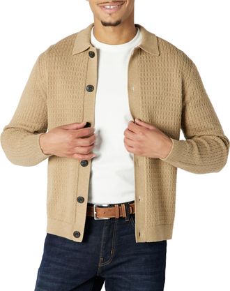 Amazon Essentials Herren Strickjacke mit Kragen, lockere Passform, Camel Heather, XX-Large