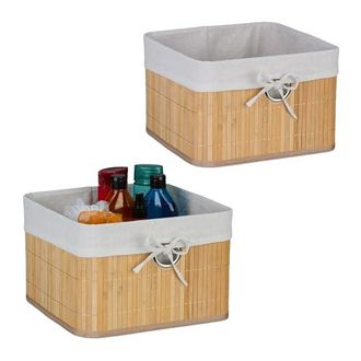Relaxdays Bac de Rangement, lot Pratique de 2, Doublure, poign&eacute;e, H x L x P : 20 x 31 x 31 cm, Nature et Blanc