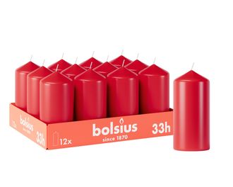 Bolsius Bolsius Glatte Stumpenkerzen - Rot - 12 St&uuml;ck - 12 x 6 cm - Dekorative Haushaltkerzen - Brenndauer 33 Stunden - Unparf&uuml;mierte - Enth&auml;lt Nat&uuml;rliches Pf