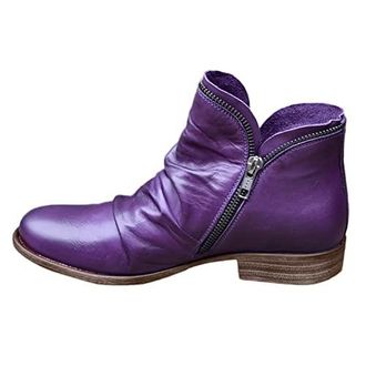 Generic Bottines et bottes à enfiler pour femme - Couleurs unies - Chaussures tendance pour femme - Fermeture éclair - Rétro - Décontracté - Bottes courtes po