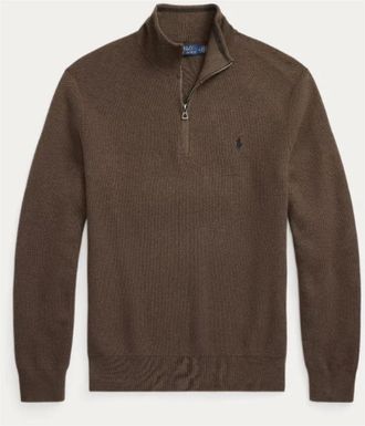 Polo Ralph Lauren Homme, Pulls, Brun, Taille: XS Pull en maille piqu&eacute;e de coton avec fermeture &agrave; glissi&egrave;re au quart