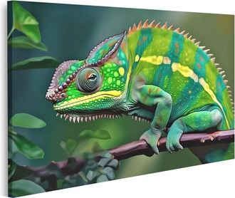 Islandburner Bild auf Leinwand Seitenansicht Grünes Chamäleon Zweig Natürliche Wilde Tiere Reptil Bilder Wandbilder Poster JBXD-1P