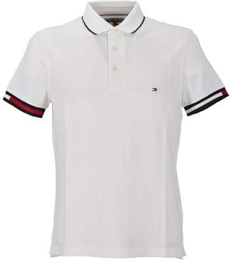 Tommy Hilfiger Polo Manches Courtes Homme Flag Cuff Slim Fit, Blanc (White), S