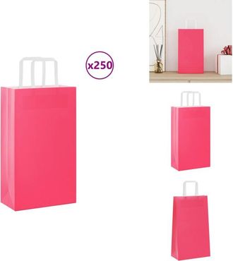 vidaXL Papiertragetaschen 250 Stk. mit Henkeln Rosa 21x11x36 cm - Papiertragetasche - Papiertragetaschen - Papiert&uuml;te - Kraftpapiert&uuml;te