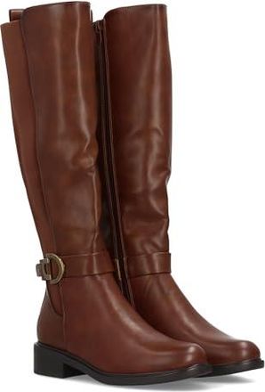 Shoes & Blues Bottines hautes avec tige lisse pour femme. Fermeture à glissière, semelle plate avec talon bas. Boucle décorative. Idéale pour lhiver., Camel, 37 EU