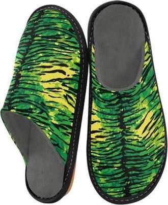 HMZXZ Pantoufles dintérieur en cuir avec motif peau de tigre vert pour homme et femme, multicolore, 41/42 EU
