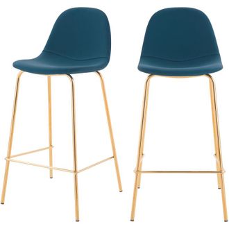 Rendez-Vous D&eacute;co Rendez-Vous D&eacute;co - Lot de 2 chaises &icirc;lot central 65 cm en cuir synth&eacute;tique bleu - Dossier ergonomique 26 cm - Pi&egrave;tement m&eacute;tal dor&eacute; - Pour cuisine et