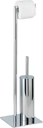 WENKO Serviteur WC 2en1 Recco | Brosse WC à tête remplaçable et dérouleur Papier Toilette | Porte Brosse WC fermé | Haut de Gamme | Acier Inoxydable | 20x71