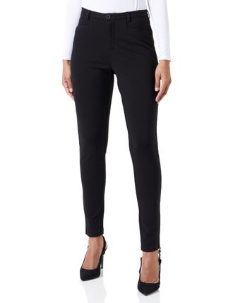 Cream Damen Womens Pants Slim Fit Ankle Length Midrise Waist Zip and Button Fastening Hose, Pitch Black