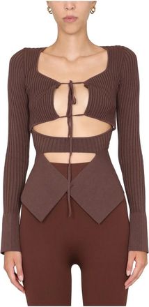 ADĀMO Andrea Adamo Femme, Tops, Brun, Taille: 40 FR Haut D&eacute;coup&eacute; en Maille C&ocirc;tel&eacute;e Avec Panneaux