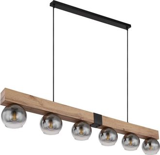 Globo Lighting Pendelleuchte Hängelampe Holzoptik Esszimmerleuchte Landhaus Pendellampe 6 flammig, Metall schwarz, 6x E27 Fassung, LxBxH 140x15x120 cm