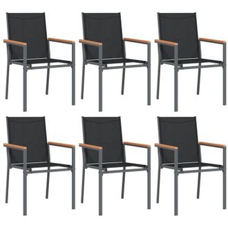 Les Tendances Chaises de jardin lot de 6 noir 55x61,5x90 textil&egrave;ne et acier