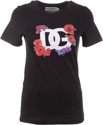 Dolce & Gabbana Femme, Tops, Noir, Taille: 36 FR Flowers DG Short Sleeve T-shirt