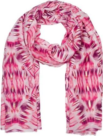 styleBREAKER Écharpe femme motif batik Shibori avec rayures métalliques, foulard ethnique léger avec de courtes franges 01016228, couleur:Corail-Fuchsia