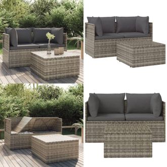 vidaXL 3-tlg. Garten-Lounge-Set mit Kissen Grau Poly Rattan - Garten Lounge Set - Outdoor Sofa - Rattan Gartenm&ouml;bel - Gartenm&ouml;bel Aus Kunststoff