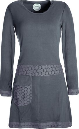 vishes Alternative Bekleidung - Damen Langarm Shirt Kleid Jersey Tunika Hippie Blumen sidebag grau 32-34